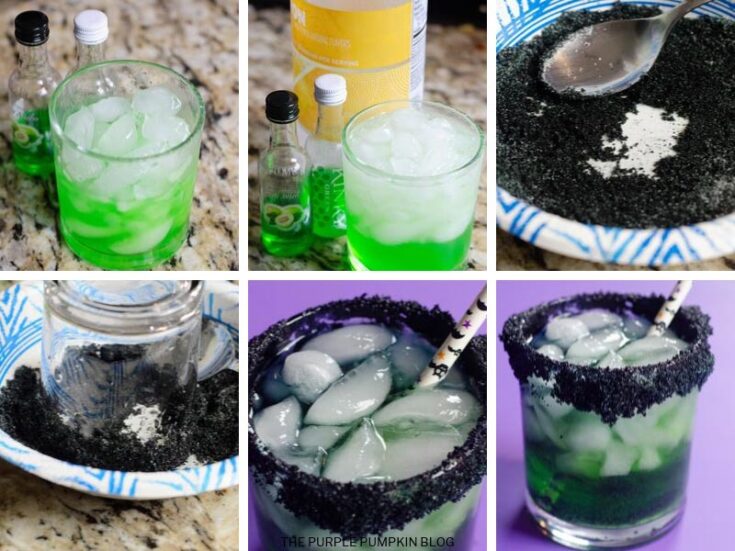 Freaky Frankenstein Cocktail with Apple Vodka & Black Sugar Rim