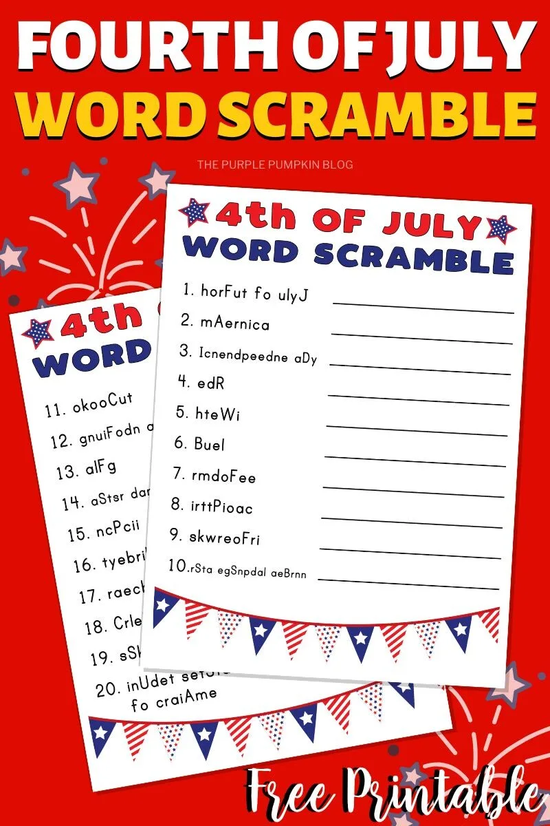Free Printable 4th of July Word Scramble (Easy, Medium & Hard!)