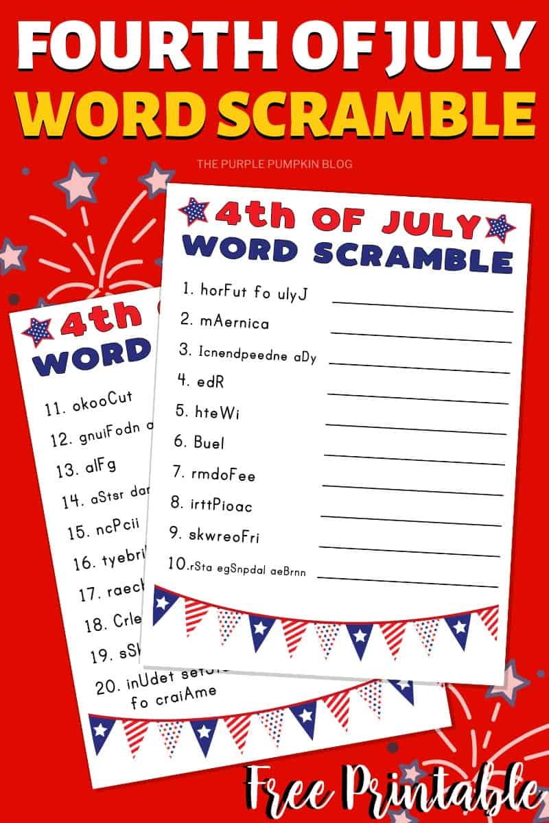 Free Printable 4th of July Word Scramble (Easy, Medium & Hard!)