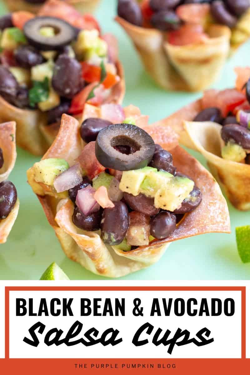 Black Bean Salsa Cups Appetizer Made with Baked Wonton Wrappers