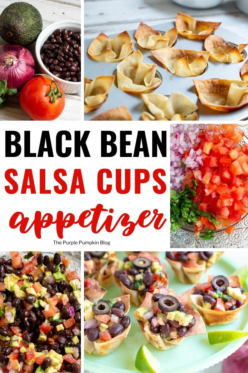 Black Bean Salsa Cups Appetizer Made with Baked Wonton Wrappers