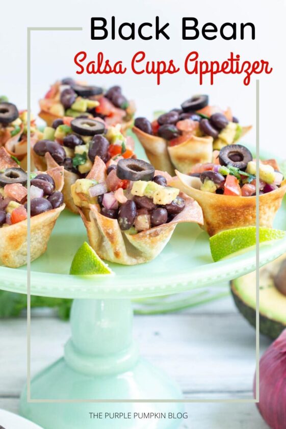 Black Bean Salsa Cups Appetizer Made with Baked Wonton Wrappers