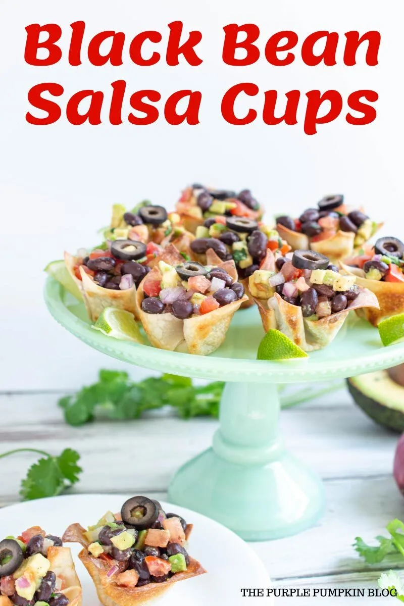 Black Bean Salsa Cups Appetizer Made with Baked Wonton Wrappers