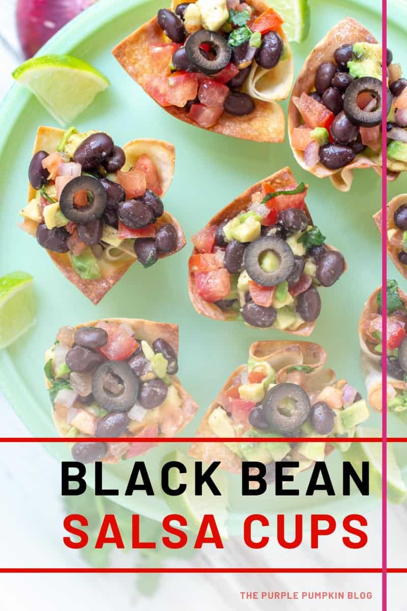 Black Bean Salsa Cups Appetizer Made with Baked Wonton Wrappers