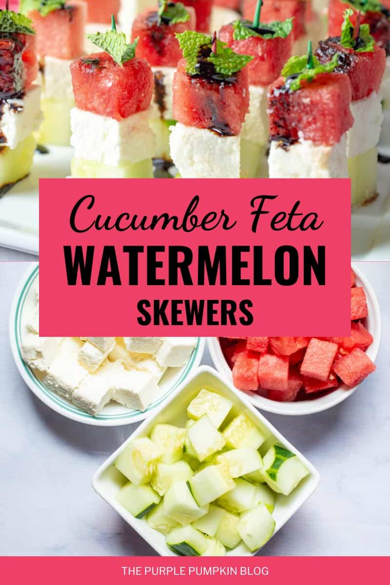 Cucumber Feta Watermelon Skewers Party Appetizer with Balsamic Glaze