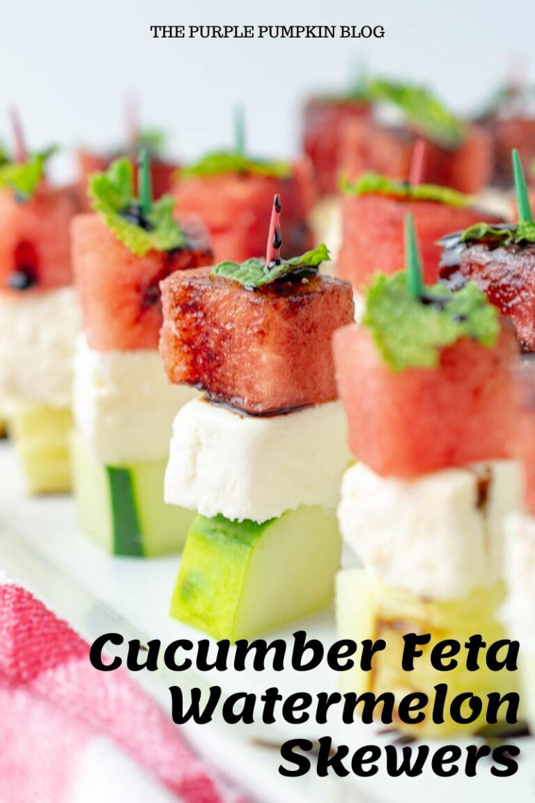Cucumber Feta Watermelon Skewers Party Appetizer with Balsamic Glaze