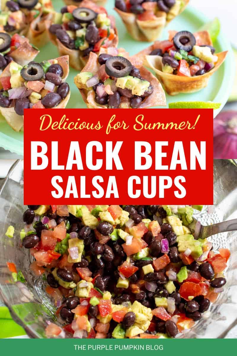 Black Bean Salsa Cups Appetizer Made with Baked Wonton Wrappers