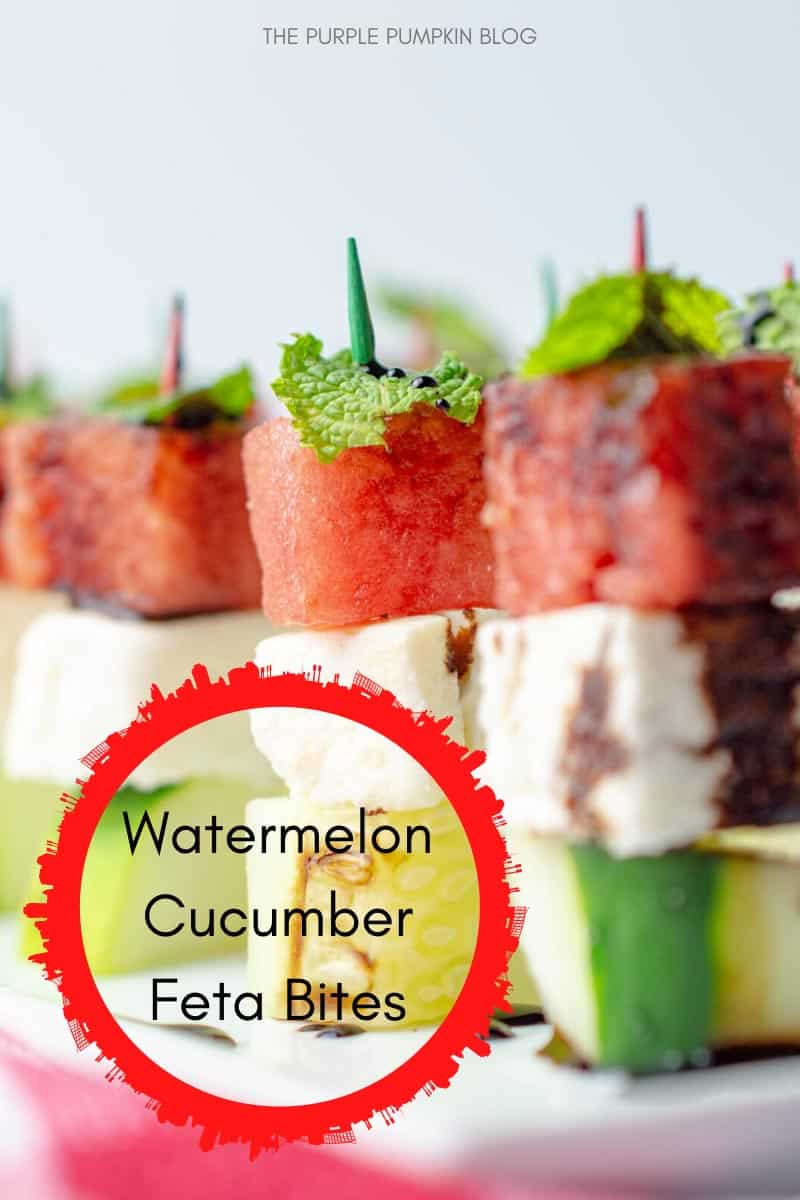 Cucumber Feta Watermelon Skewers Party Appetizer with Balsamic Glaze