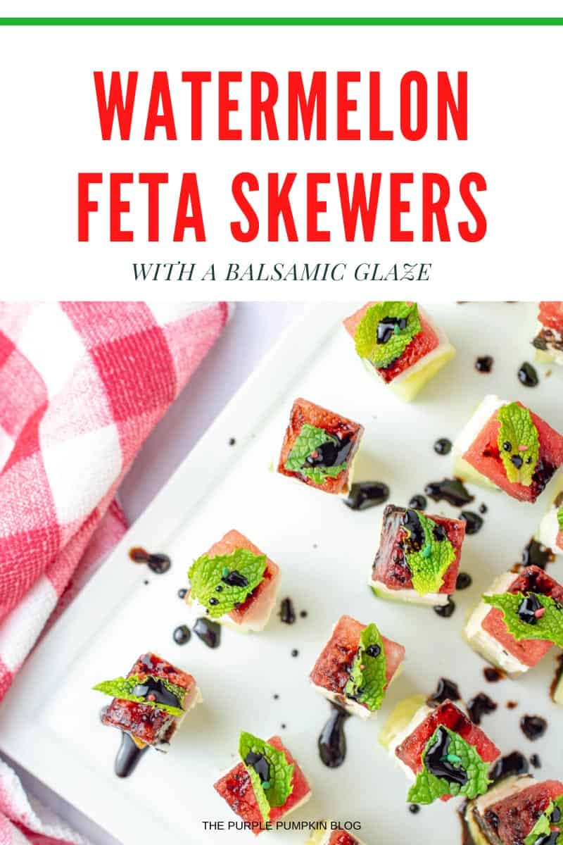 Cucumber Feta Watermelon Skewers Party Appetizer with Balsamic Glaze