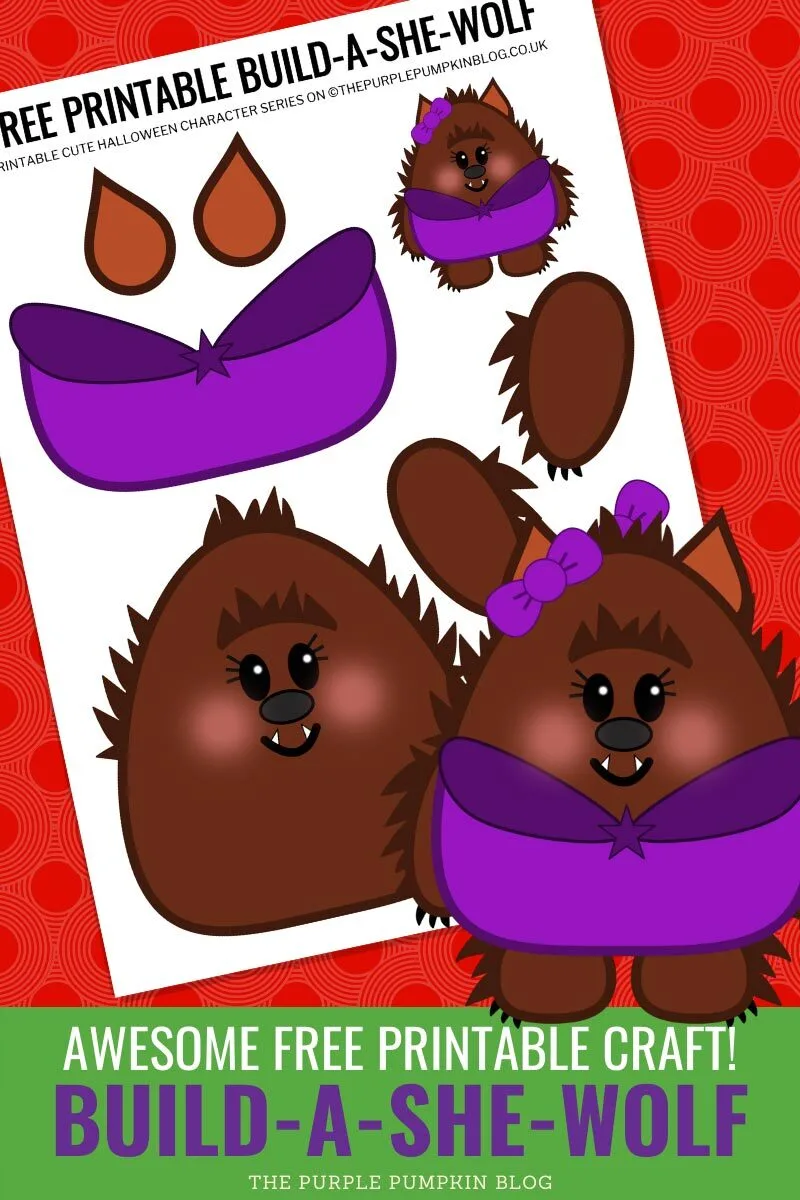 Build a She-Wolf! Free Printable Halloween Paper Craft for Kids