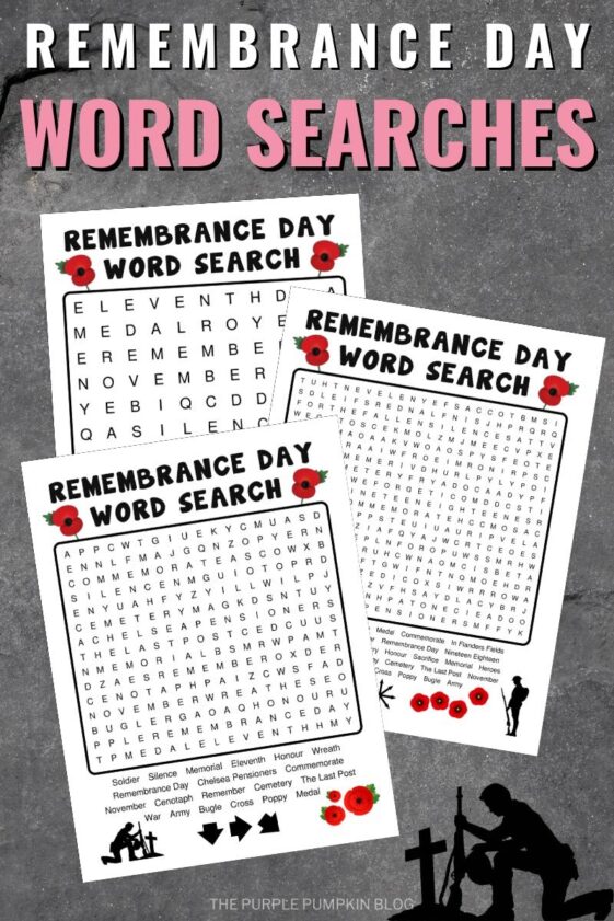 Free Printable Remembrance Day Word Searches (Poppy Day)