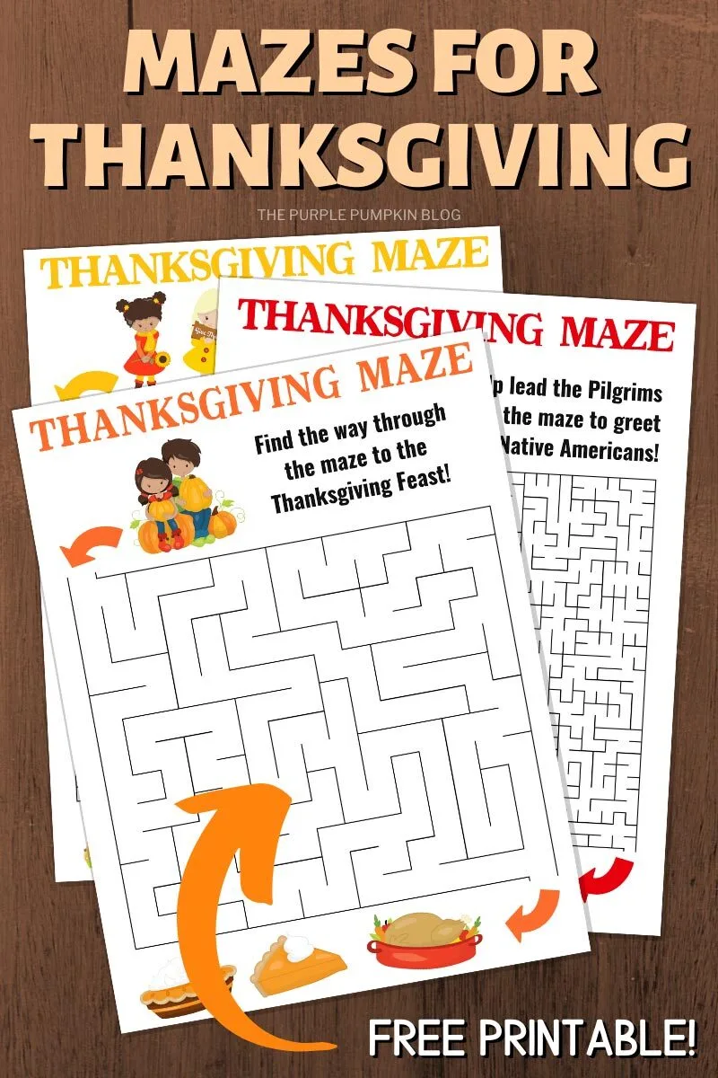 Set of 6 Free Printable Thanksgiving Mazes To Solve!