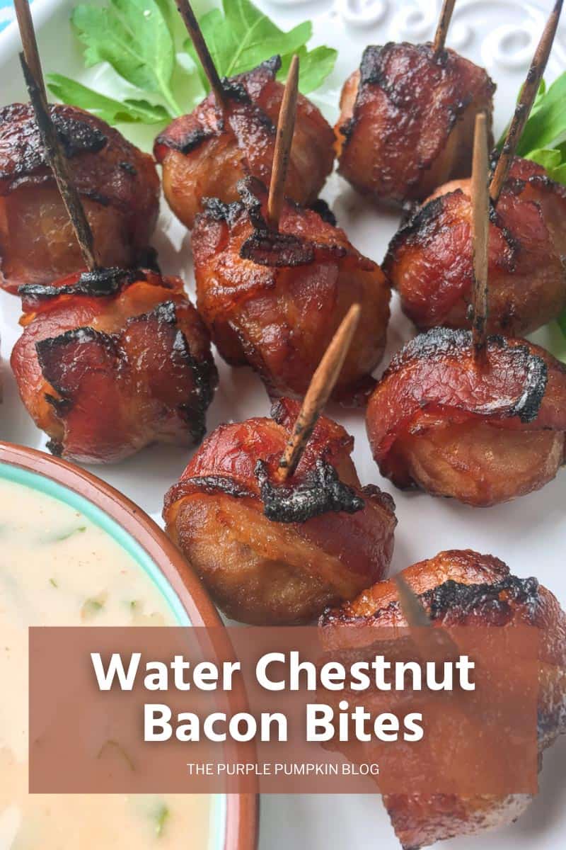 Bacon-Wrapped Water Chestnuts Party Appetizer with Spicy Mustard Dip
