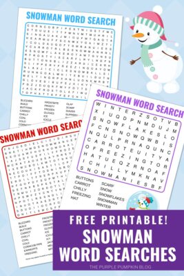 Nine Free Printable Snowman Word Search Puzzles (Easy, Medium, Hard)