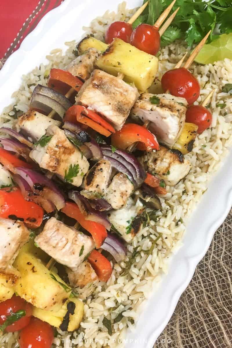 Grilled Pineapple and Swordfish Kebabs with Cilantro-Lime Rice