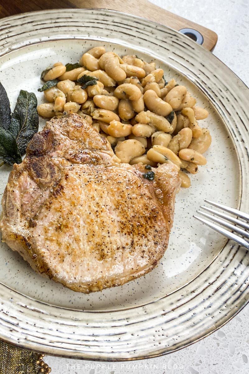 Tuscan Pork Chops with White Beans and Crispy Sage