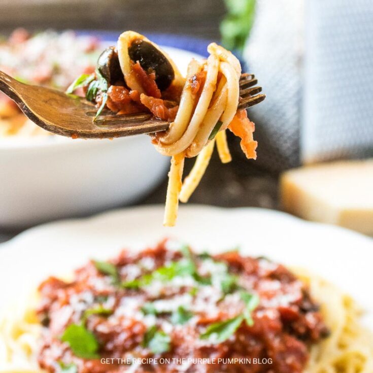 Italian Pasta Puttanesca Recipe (with Anchovies, Olives and Capers)