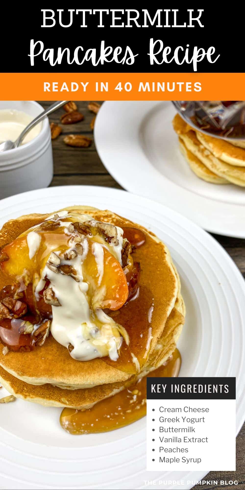 Buttermilk Pancakes with Warm Maple Peaches & Cream