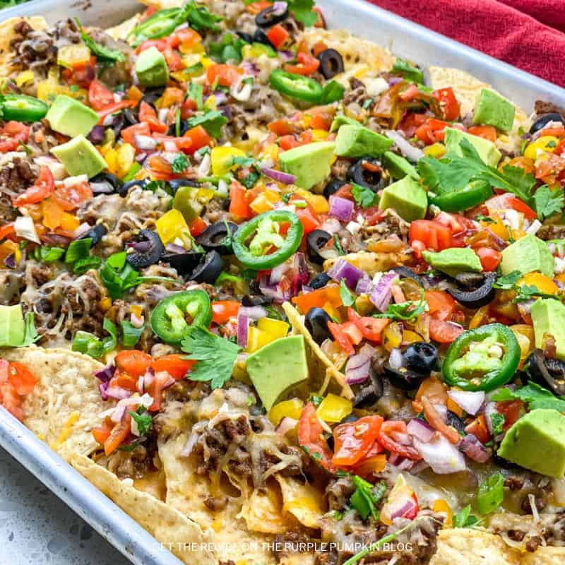 Loaded Sheet Pan Nachos with Pico de Gallo for Feeding A Crowd!