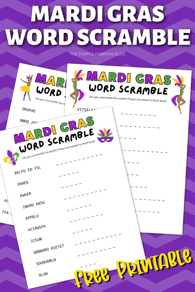 Free Printable Mardi Gras Word Scramble Puzzles to Solve!