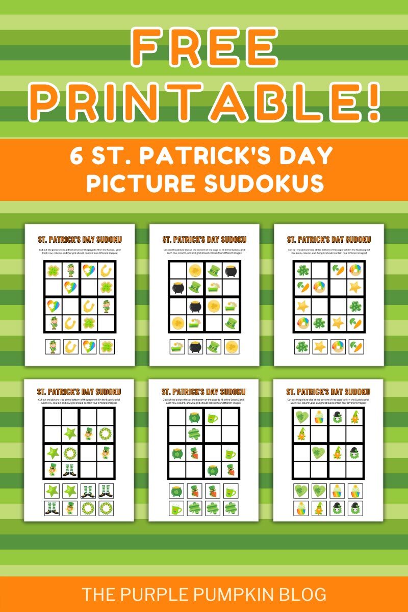 Free Printable St. Patrick's Day Picture Sudoku Puzzles for Kids