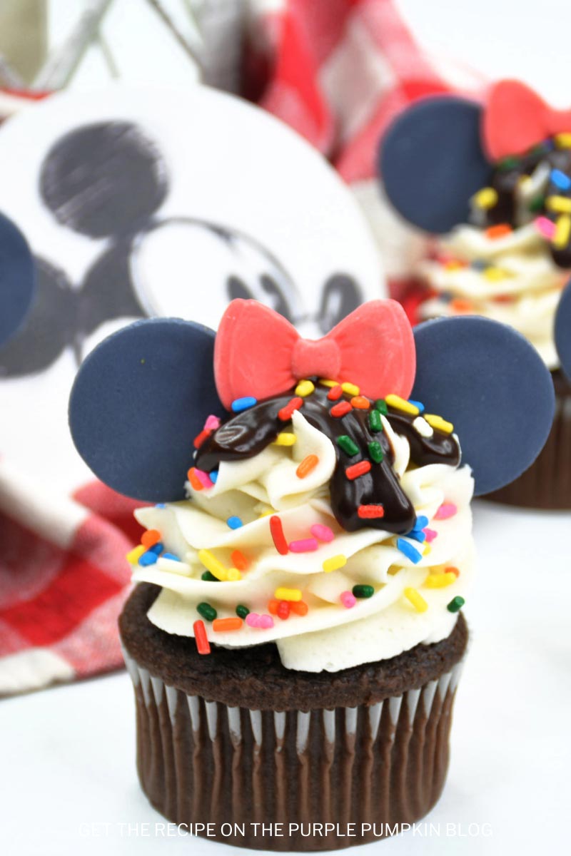 Scrumptious Chocolate Minnie Mouse Sundae Cupcakes