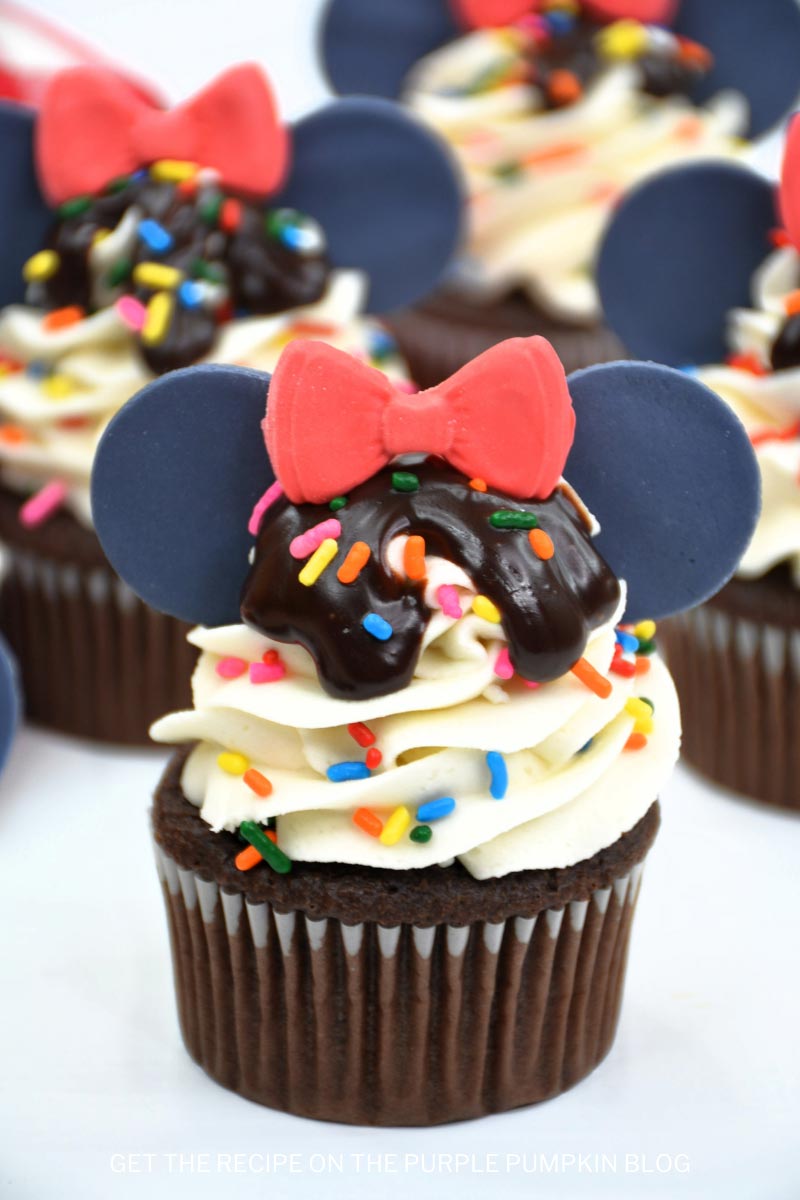 Scrumptious Chocolate Minnie Mouse Sundae Cupcakes