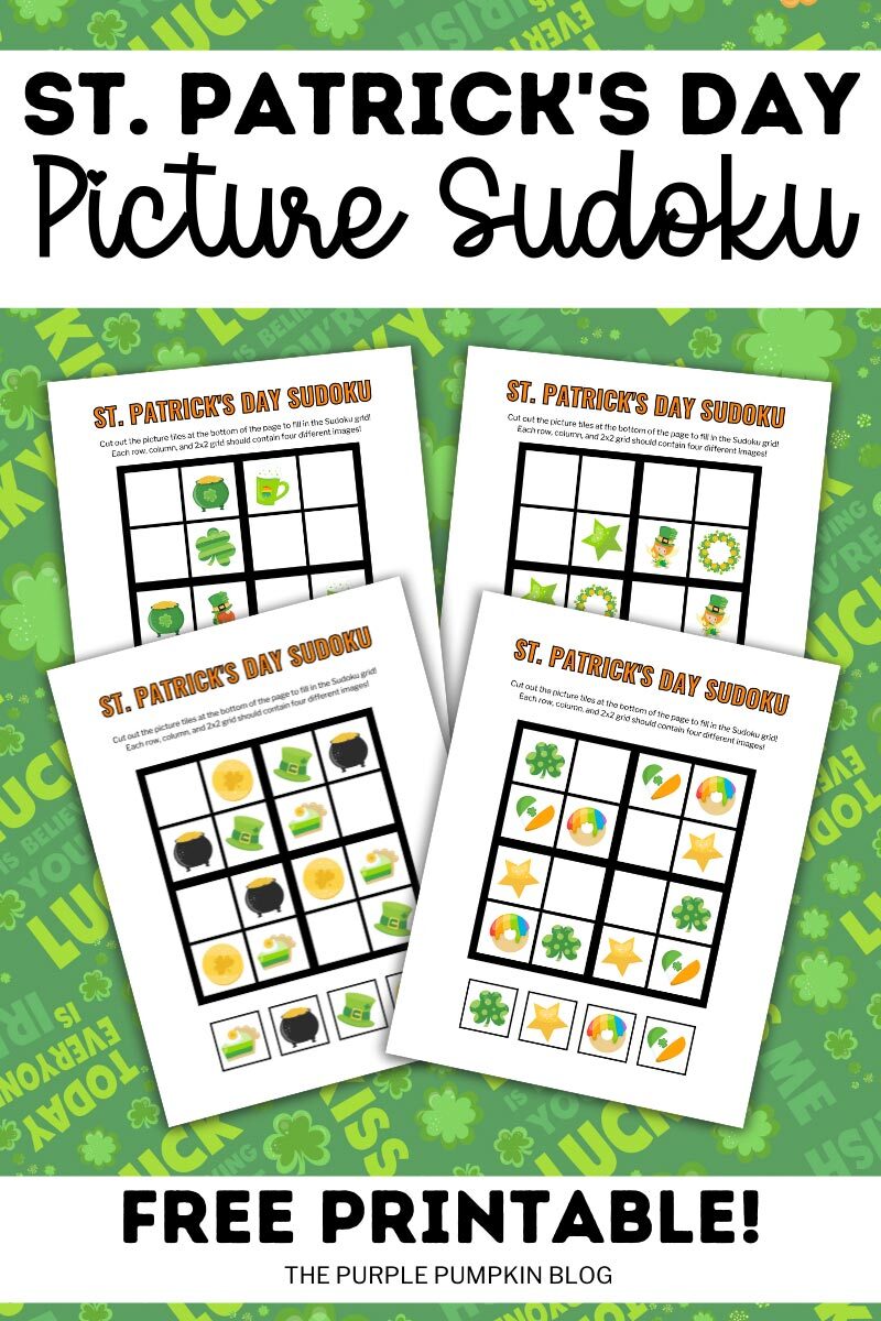 Free Printable St. Patrick's Day Picture Sudoku Puzzles for Kids