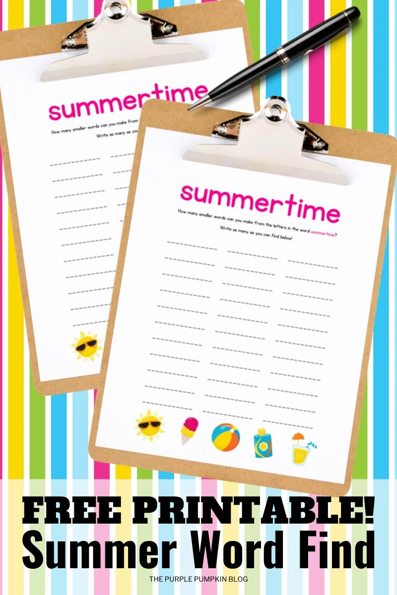 Free Printable Summertime Word Finding Game (How Many Words?)
