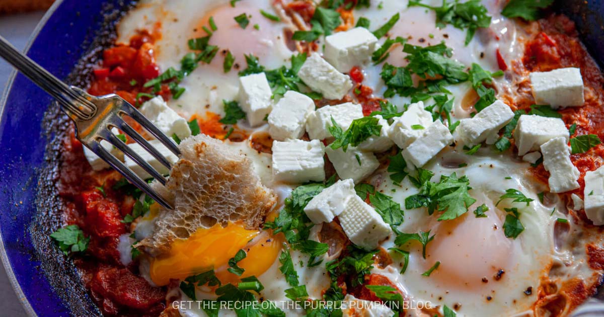 North African Shakshuka Recipe (Eggs in Spicy Tomato Sauce with Feta)