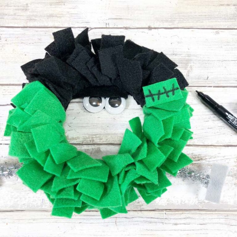 Fun Frankenstein Felt Scrap Wreath Craft for Halloween