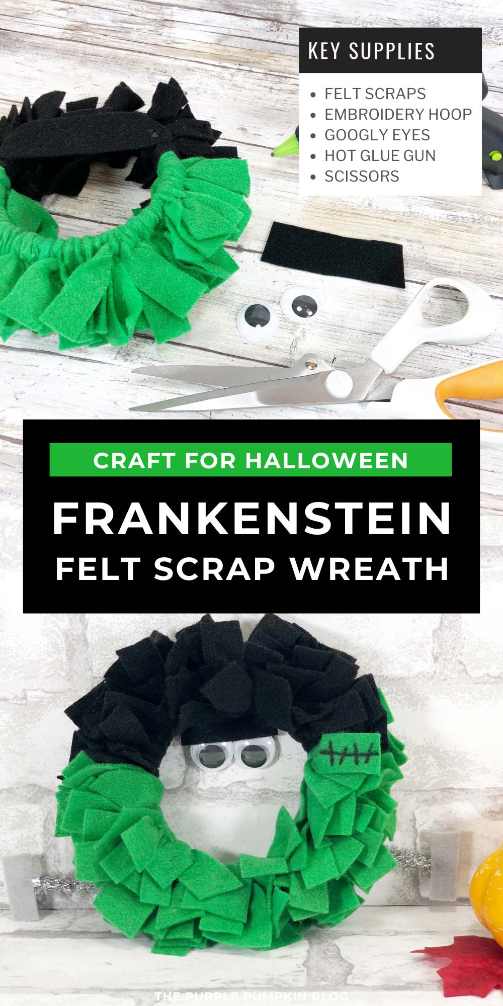 Fun Frankenstein Felt Scrap Wreath Craft for Halloween