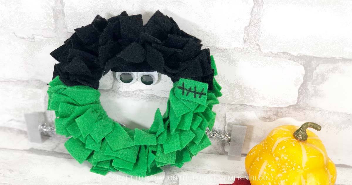 Fun Frankenstein Felt Scrap Wreath Craft for Halloween