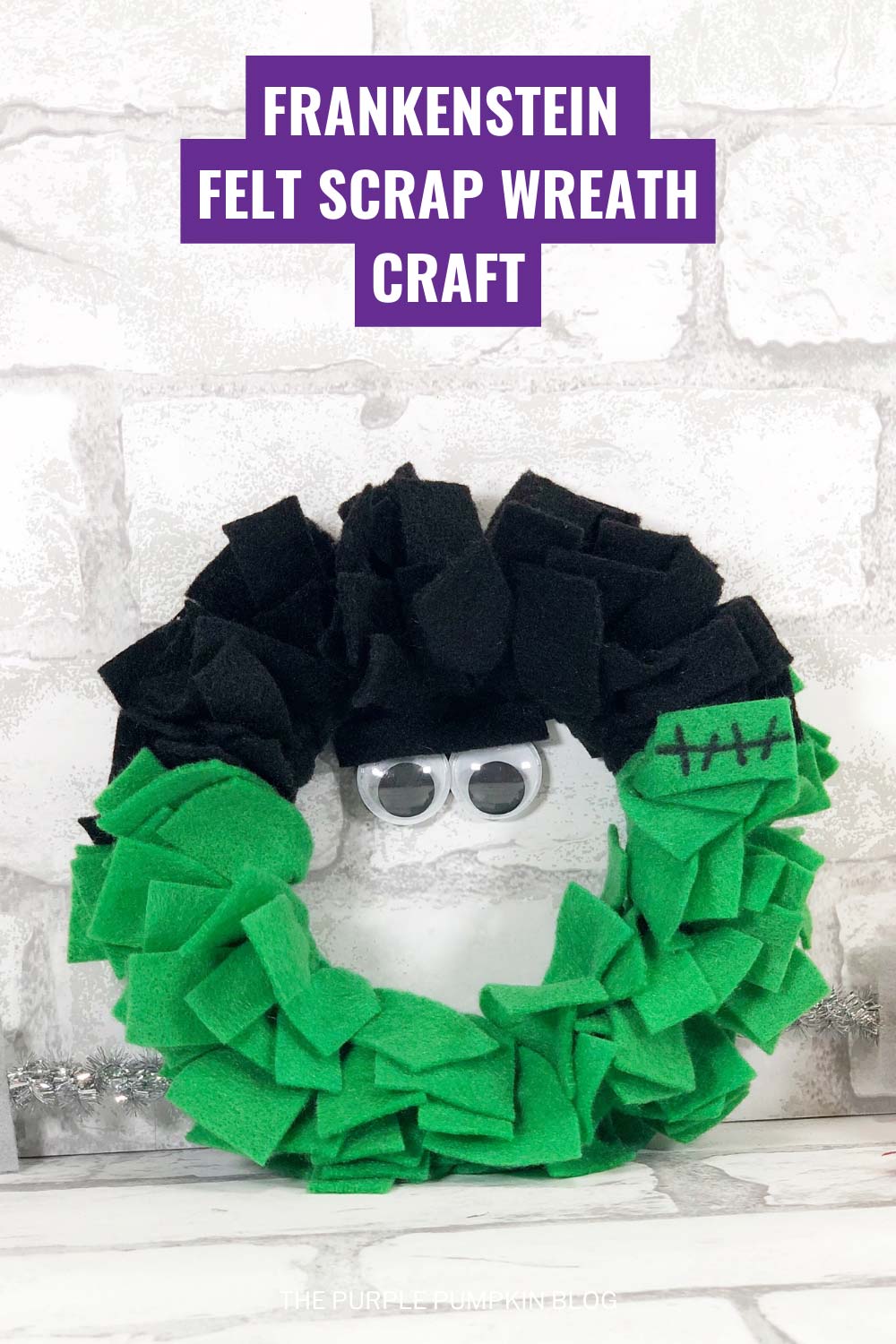 Fun Frankenstein Felt Scrap Wreath Craft for Halloween