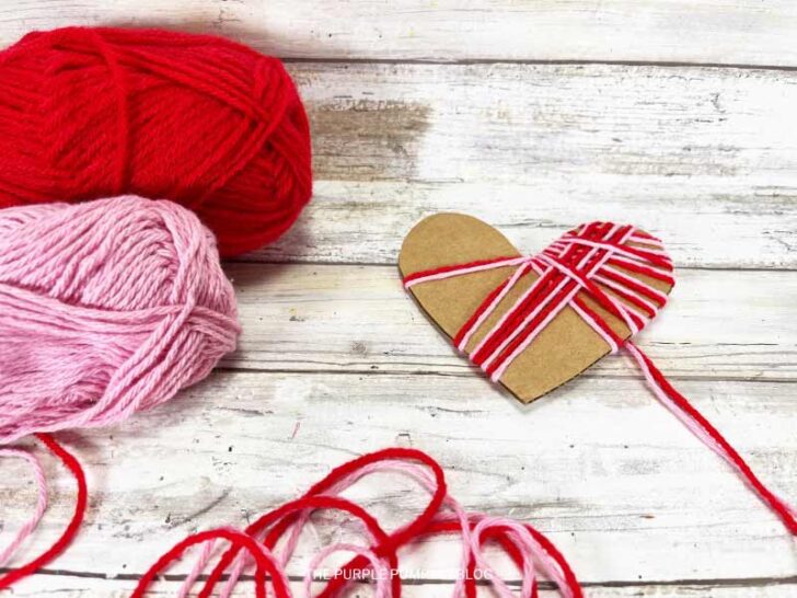 Yarn Wrapped Heart & Craft Stick Sign for Valentine's Day