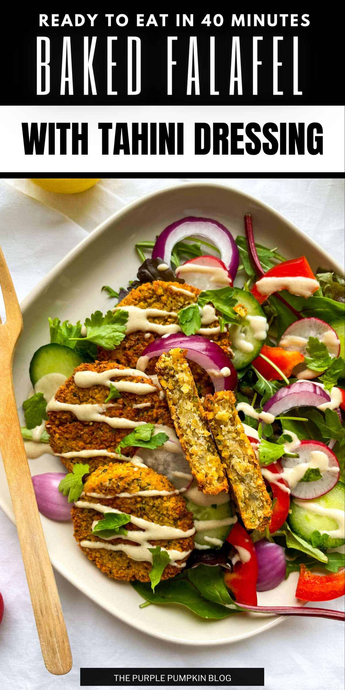 Crispy Baked Falafel Salad with Lemony Tahini Sauce