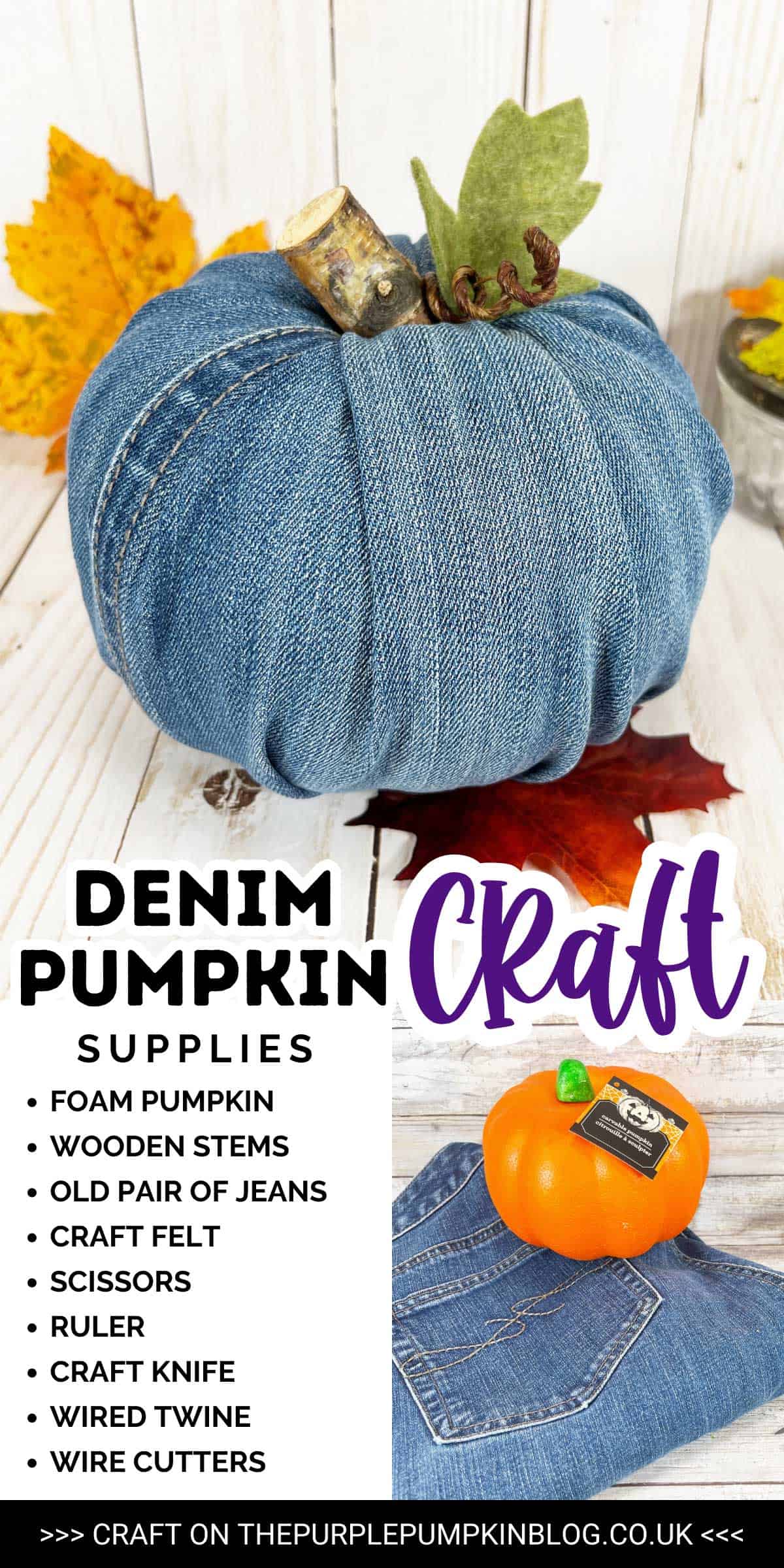 Easy No Sew Denim Pumpkin Craft Using Old Blue Jeans