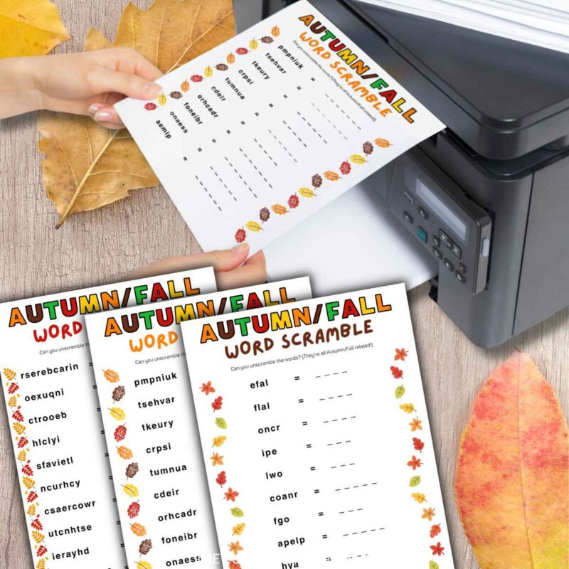 Free Fall Word Scramble Printable for Autumn Fun!