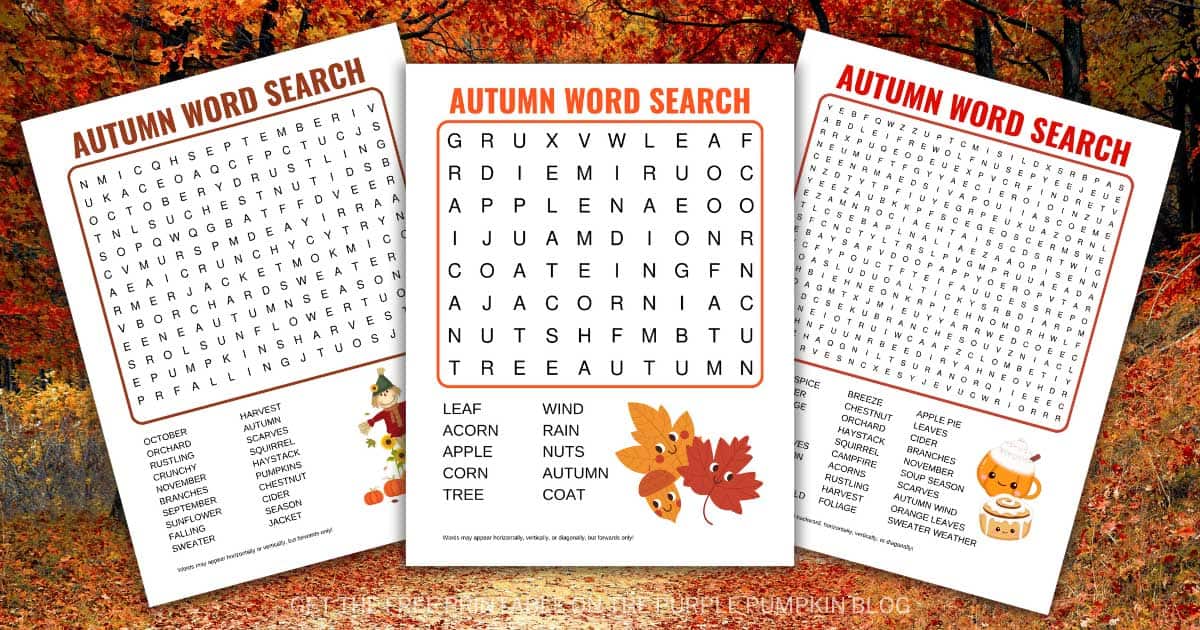 Free Autumn Fall Word Search Printable