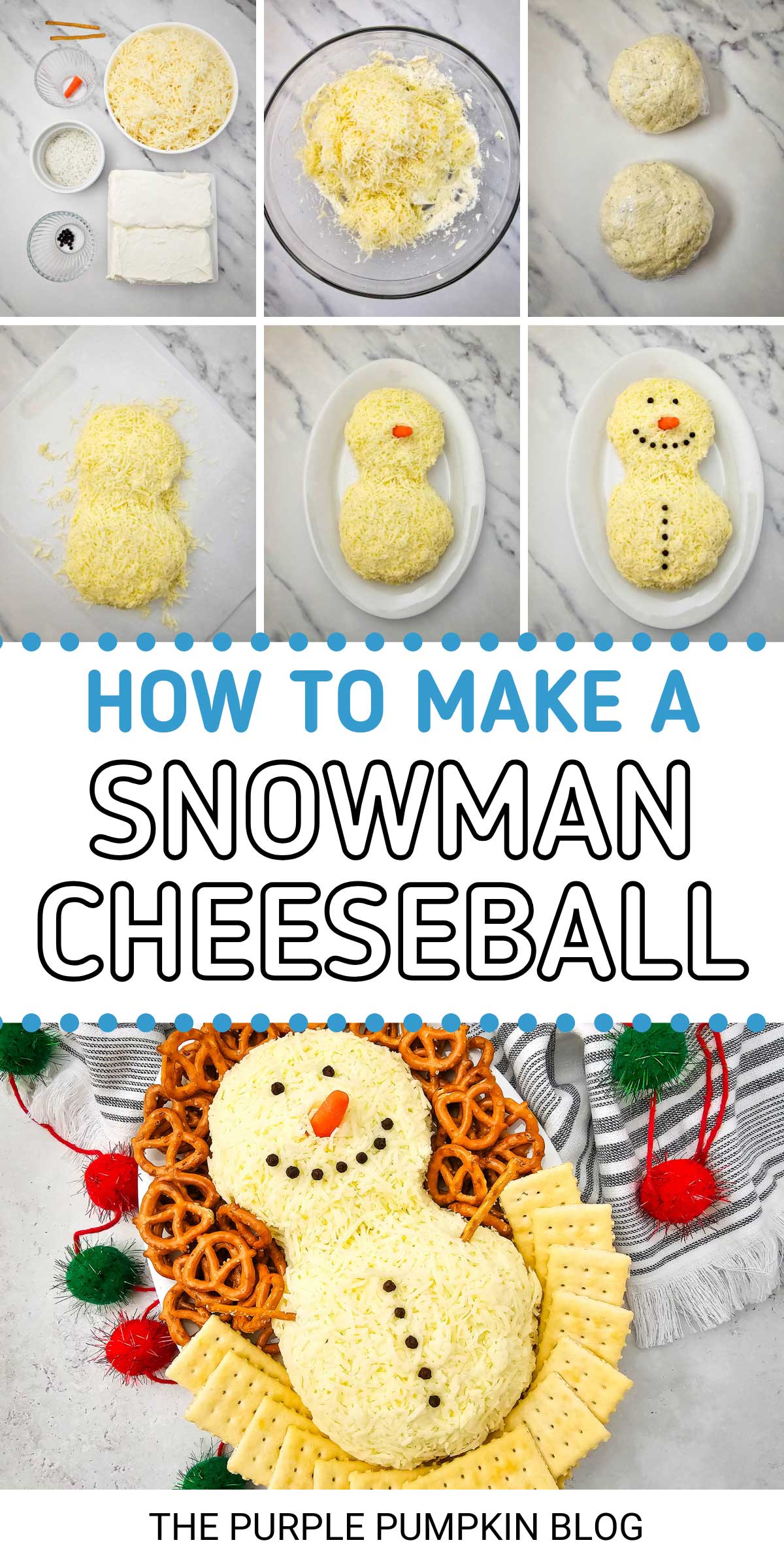 Fun Snowman Cheeseball Appetizer for Christmas Parties