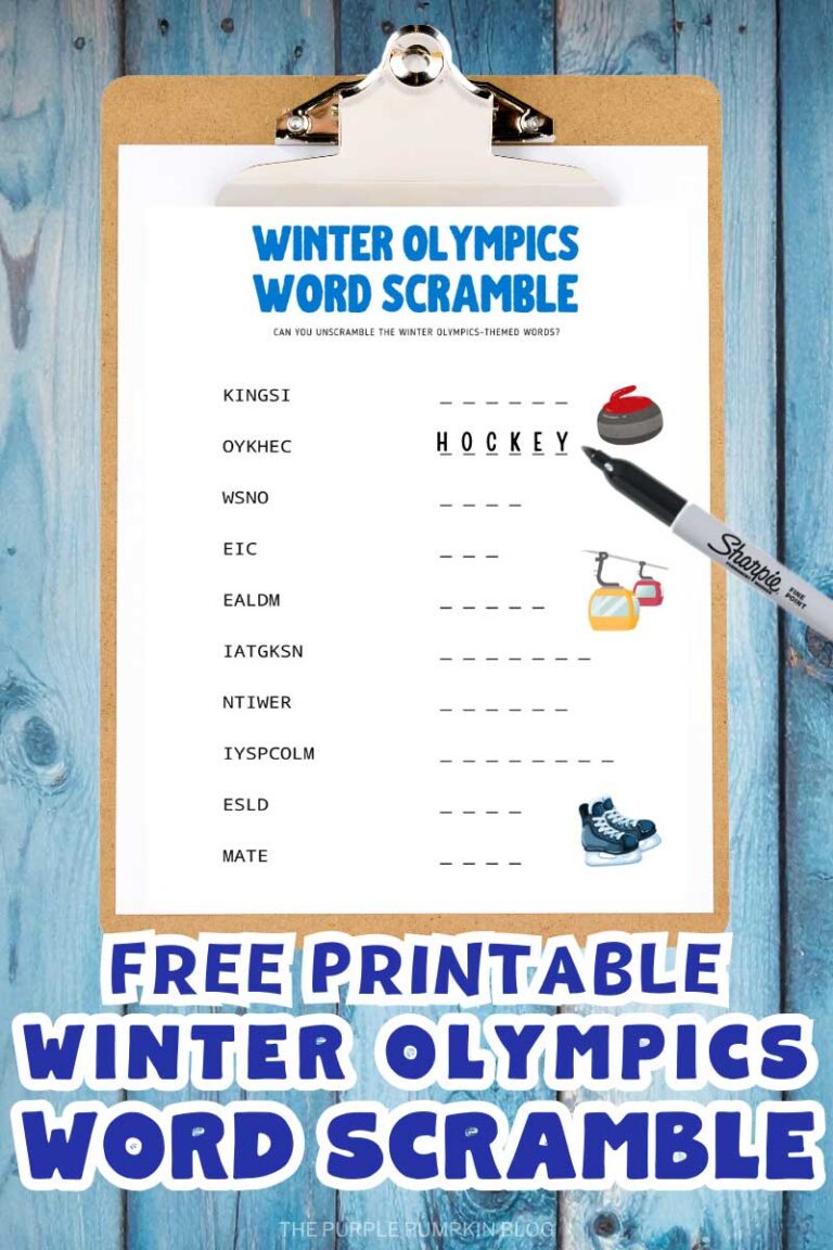 Free Printable Winter Olympics Word Scramble Worksheets