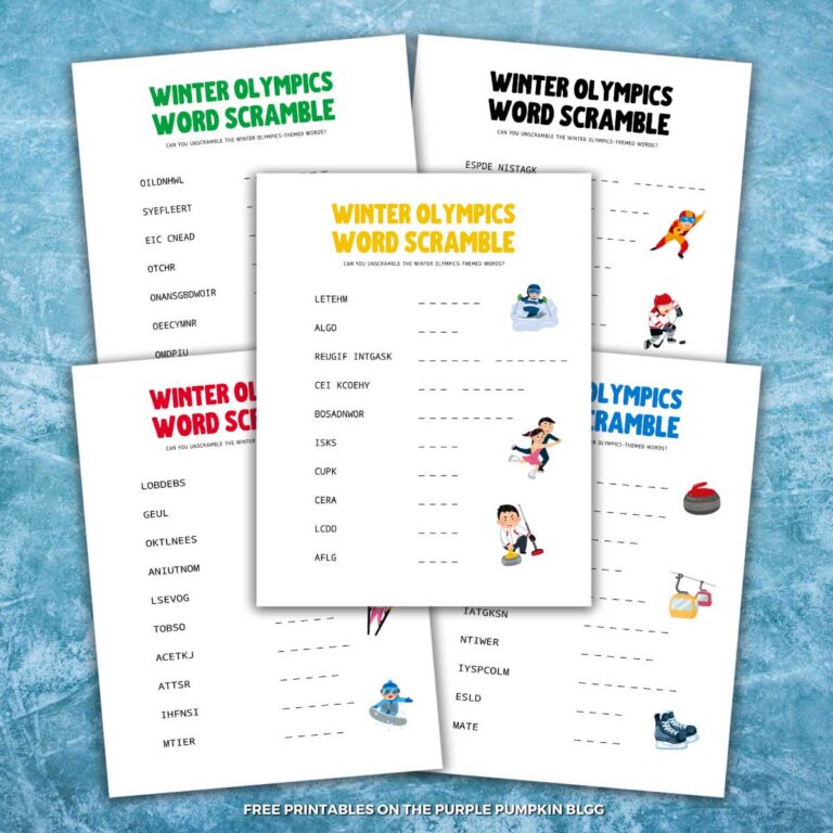 Free Printable Winter Olympics Word Scramble Worksheets