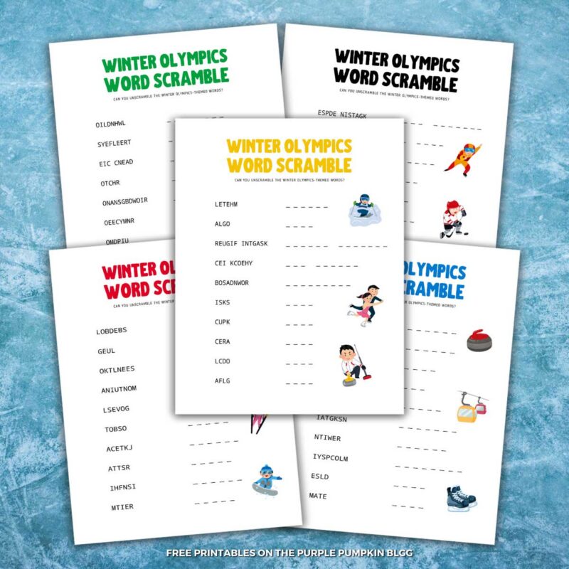 Free Printable Winter Olympics Word Scramble Worksheets